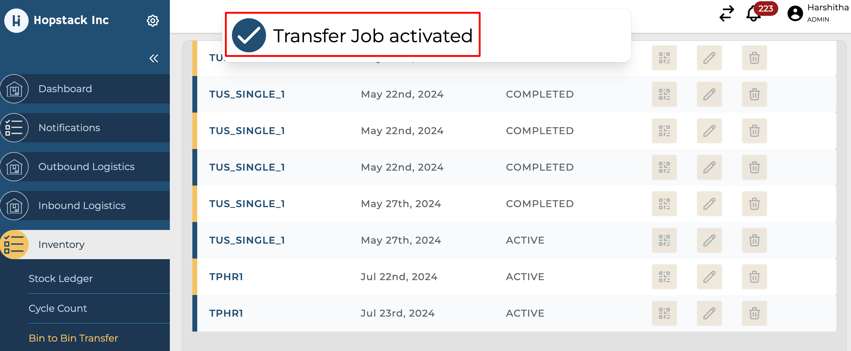 Bin-To-Bin transfer - Activating Plan