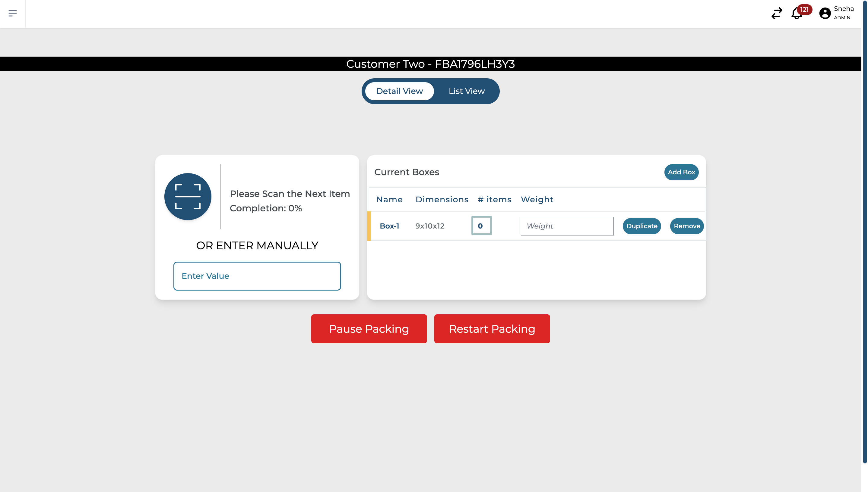 Scanning to Add Items to the Chosen Box