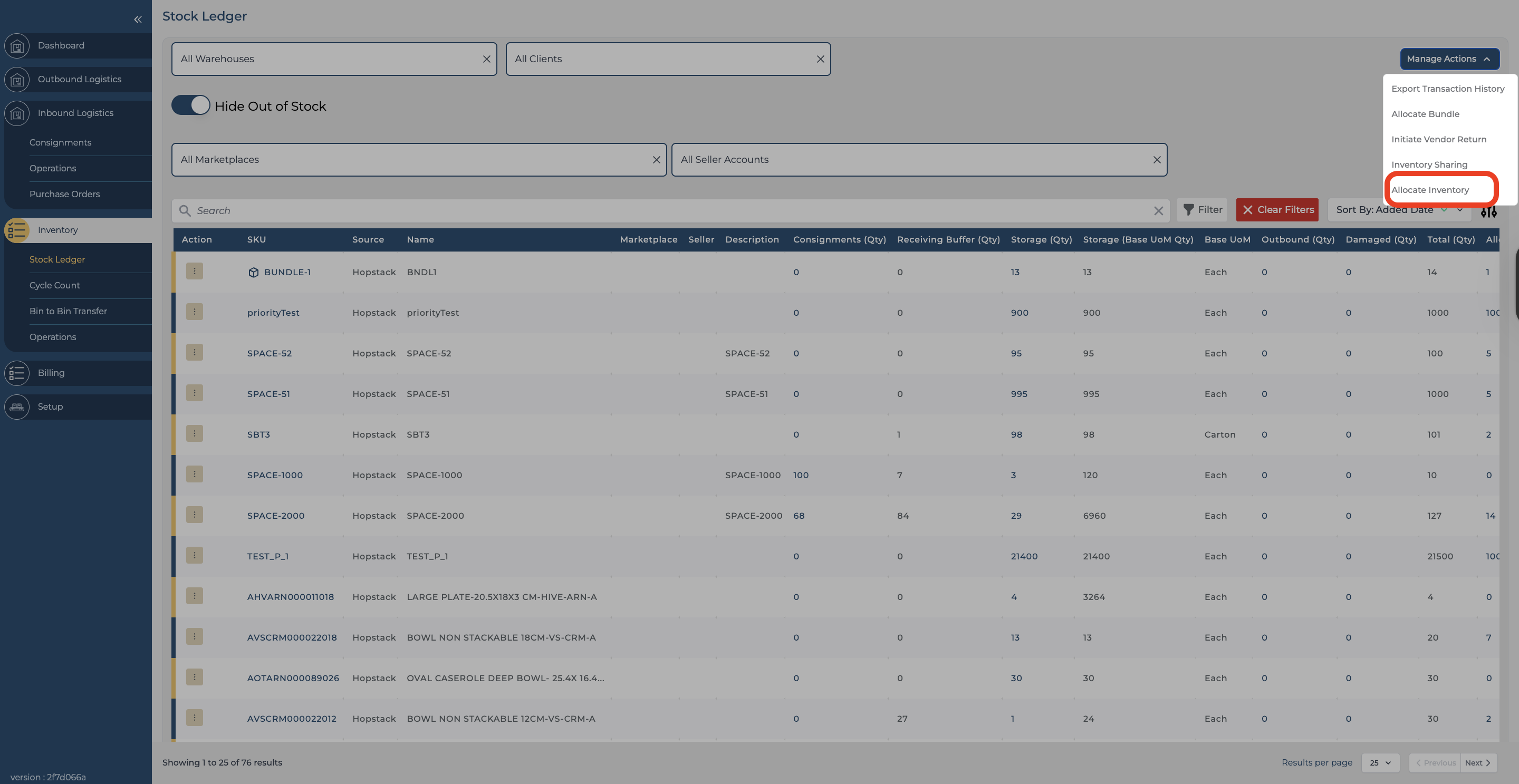 Allocating inventory to different sales channels with tracking identifiers